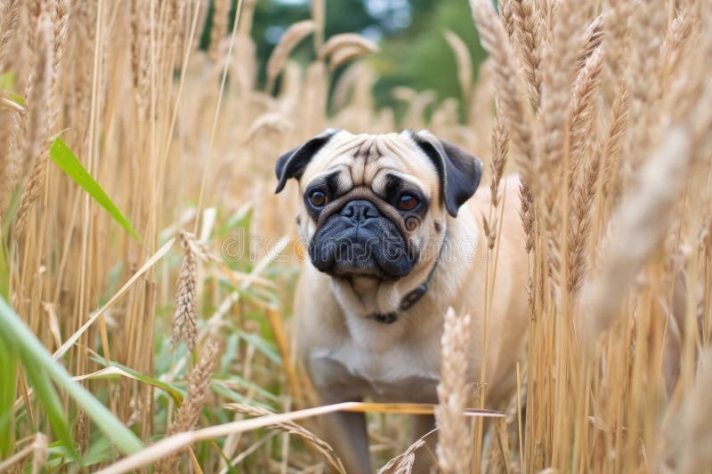A Pug on a Trail Surrounded by Tall, Dense Grass Stock Illustration ...
