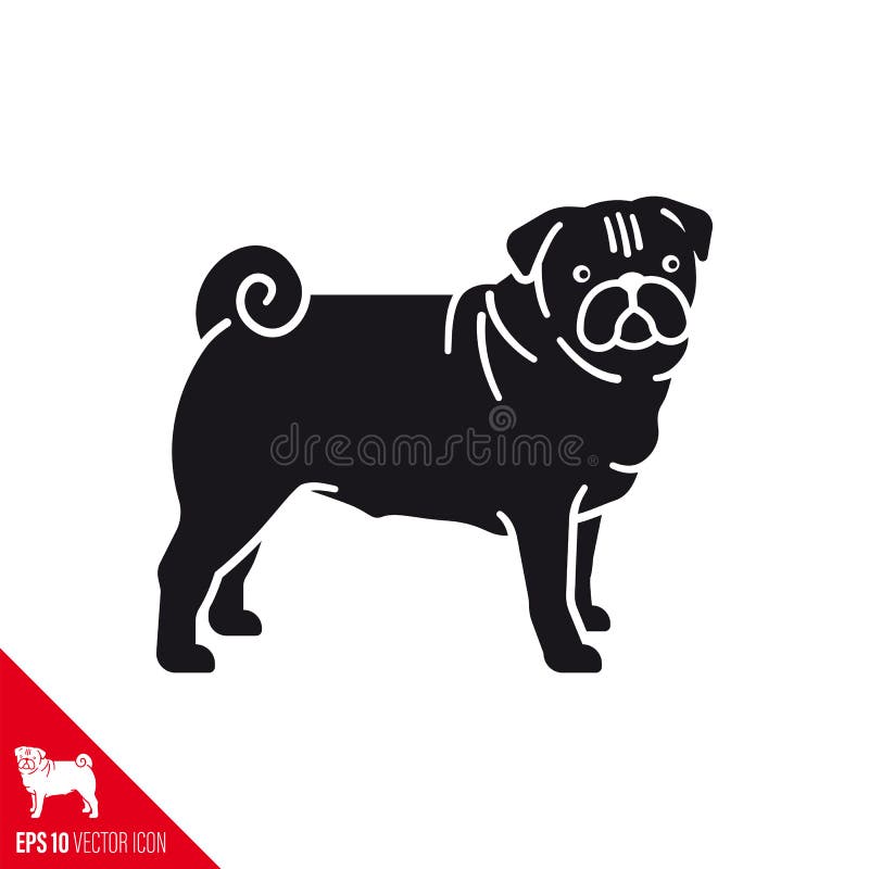 Pug vector glyph icon stock vector. Illustration of purebred - 265052002