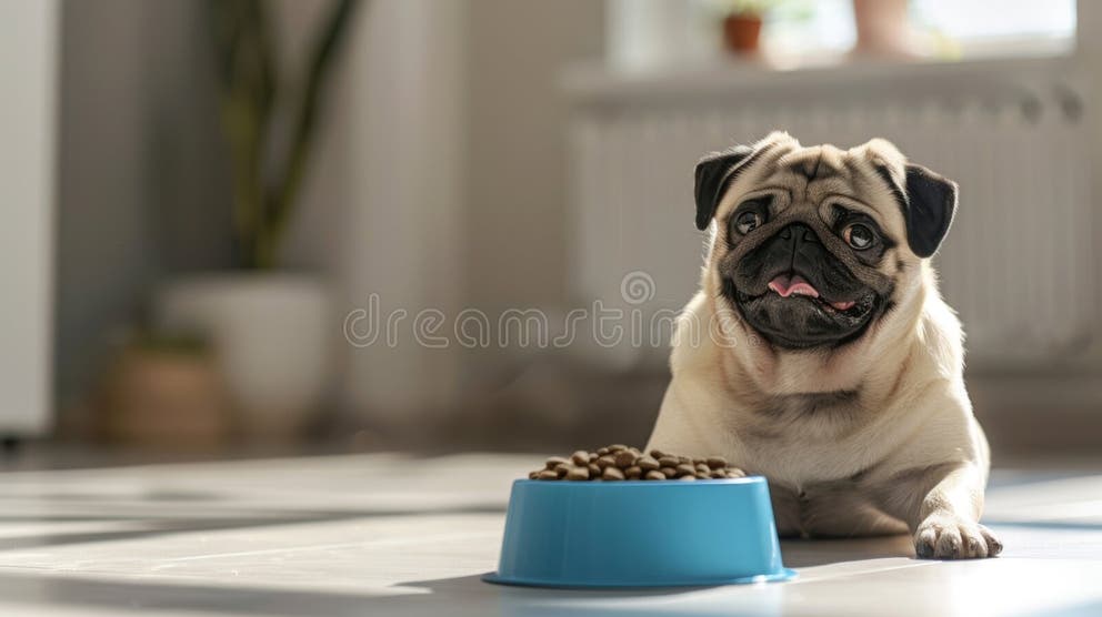 Pug Waiting for Mealtime. AI Generated Stock Photo - Image of canine ...
