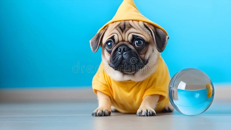 Pug in Wizard Costume Next To Floating Sphere Stock Illustration ...