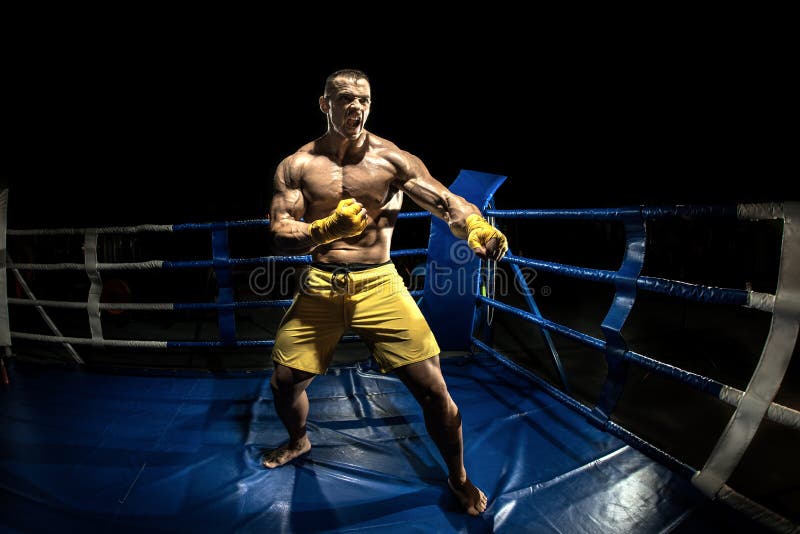 Pugile tailandese sul ring immagine stock. Immagine di palestra - 79874093