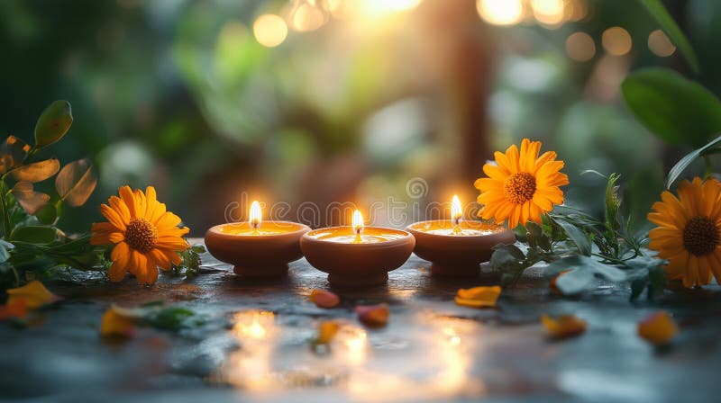 Puja Table with Lights and Flowers Basanta Panchami Stock Image - Image ...
