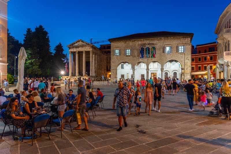 Pula, Croatia, July 30, 2020: Nightlife at Forum Square in Pula ...