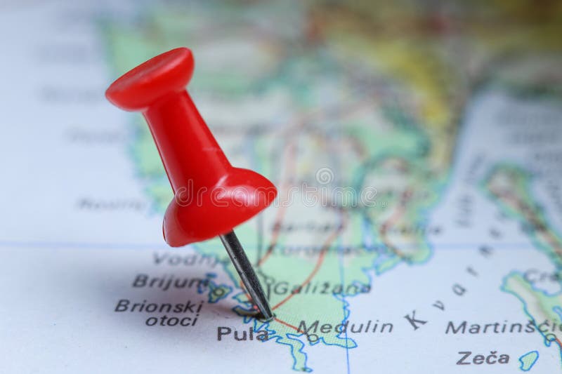 Pula, Croatia pin on map stock photo. Image of country - 370074702