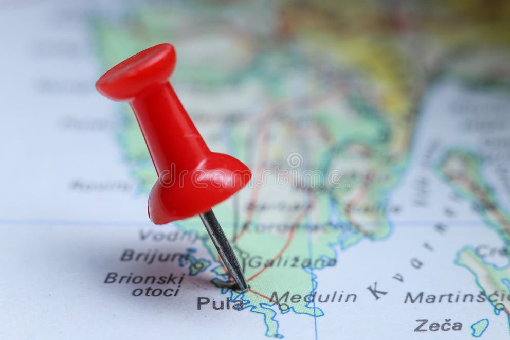 Pula, Croatia pin on map stock photo. Image of country - 370074702