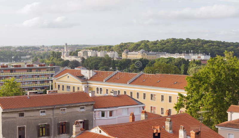 Pula town - upper view stock image. Image of cloud, plant - 44006035