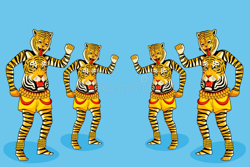 Puli Kali, Tiger Dance for Onam Celebration, Hand Drawing Vector ...