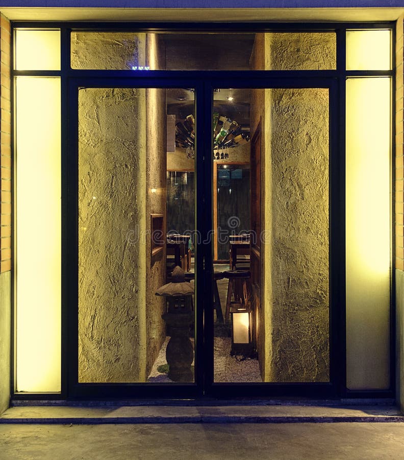 Pull the Glass Door at Night Stock Image - Image of door, entrance ...