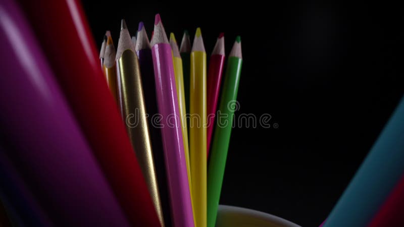 Pull Out from Colored Pencils on Dark Background Stock Footage - Video ...