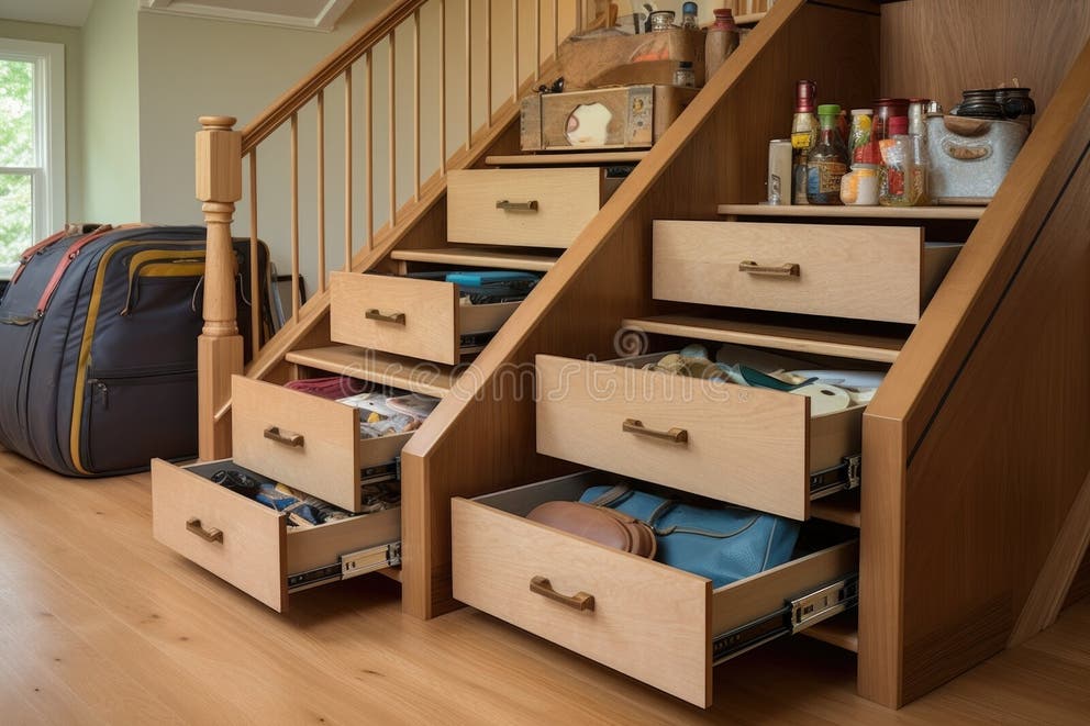 Pull-out Shoe Storage Solution Under Stairs Stock Photo - Image of ...