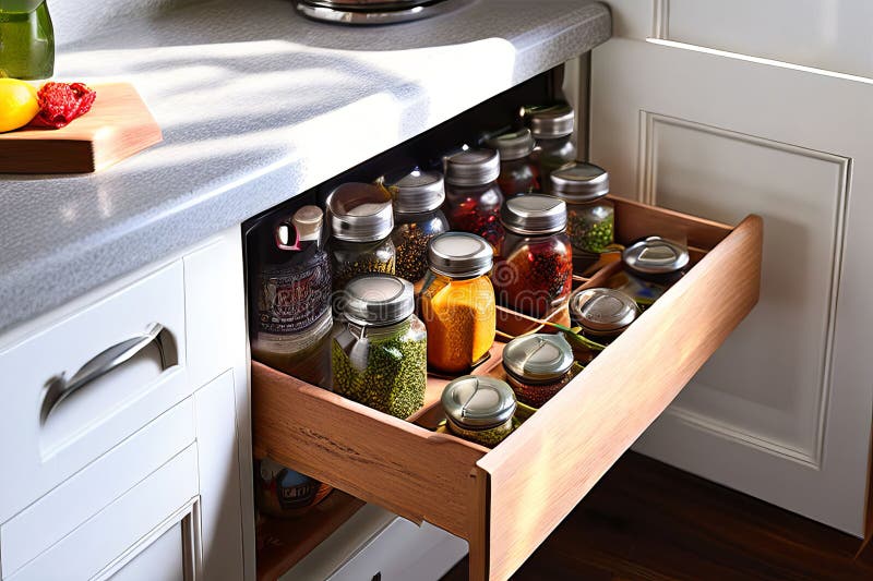 Pull Out Spice Rack a Pull Out Spice Rack Inside a Cabinet Door Stock ...