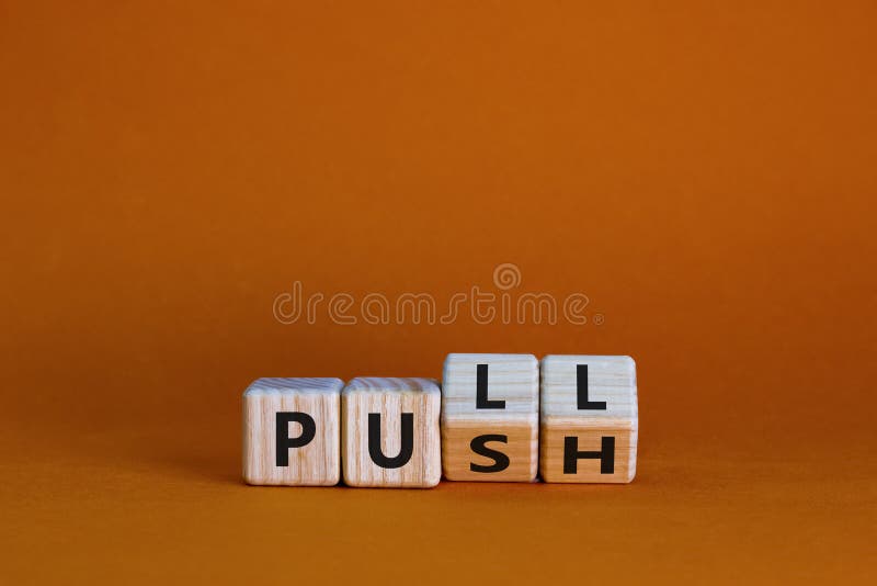 Business Man Hands Handling Cards with Push Pull Words Stock Image ...