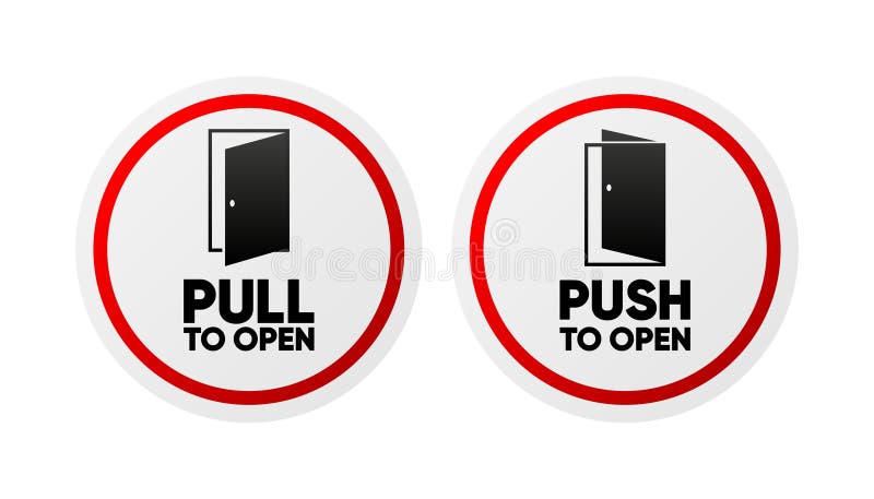 Pull and Push To Open. Door Info Stickers. Vector Illustration. Stock ...