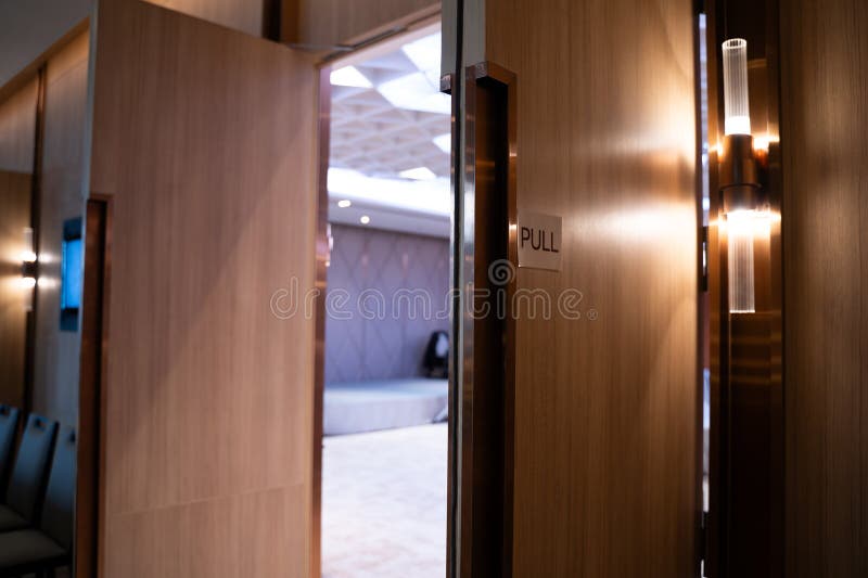 Pull Sign on the Entrance Door To the Seminar Room Stock Image - Image ...