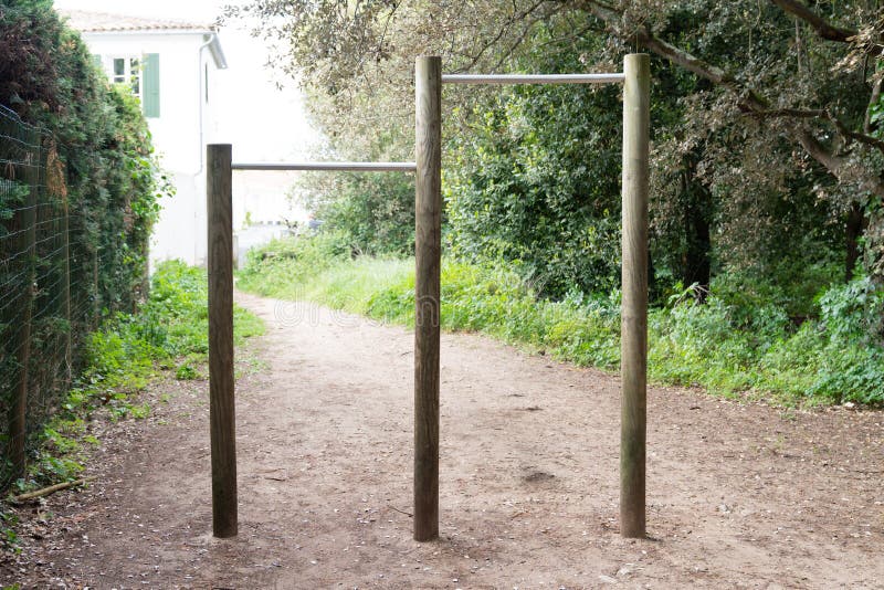 Pull-ups on Bar in City Park Empty in Forest for Sport Exercise Stock ...