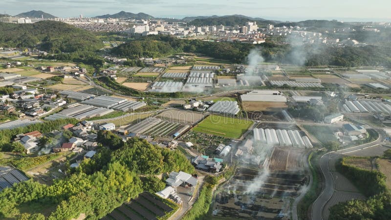 Pullback on Smoke Rising from Controlled Burns in Farming Region Stock ...