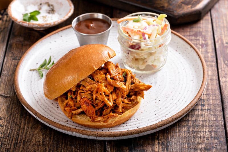 Pulled Bbq Chicken on a Brioche Bun Stock Photo - Image of barbeque ...