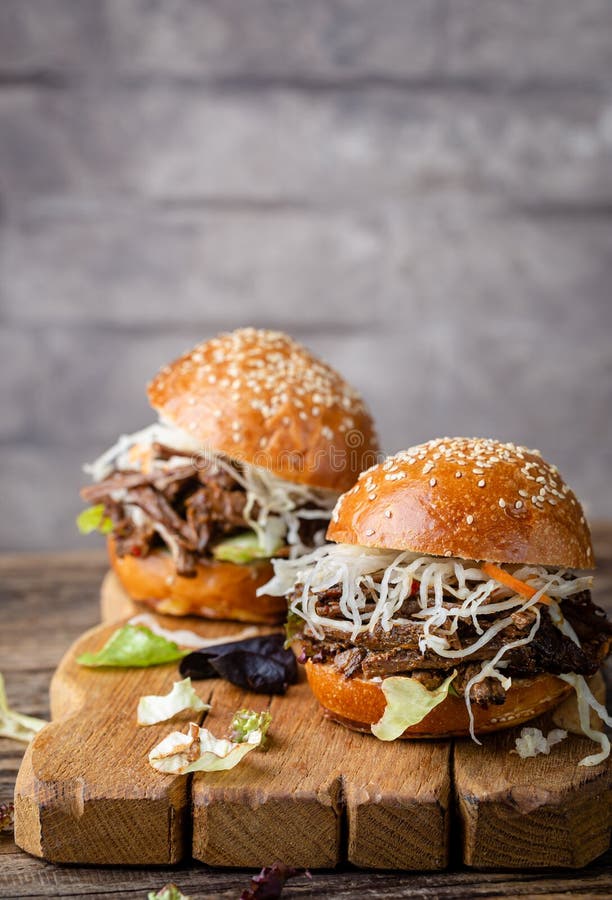 Pulled beef burger stock photo. Image of fastfood, barbeque - 162311964