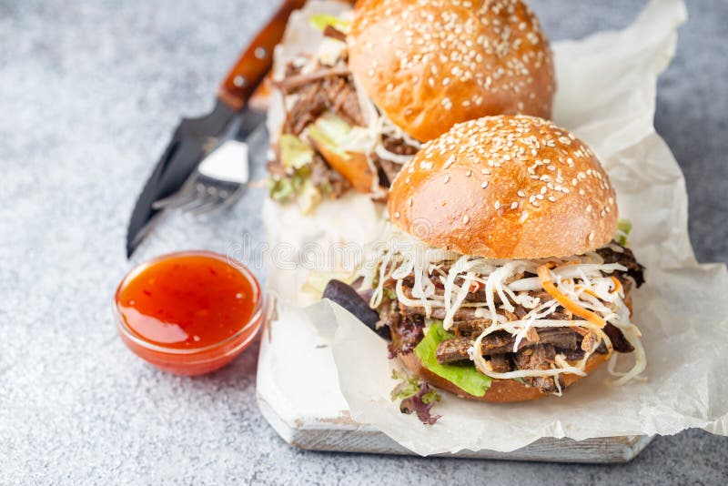 Pulled beef burger stock photo. Image of meat, pork - 162311832