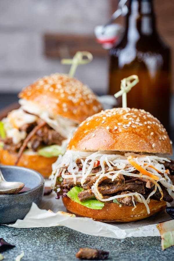 Pulled beef burger stock photo. Image of delicious, drink - 162312264