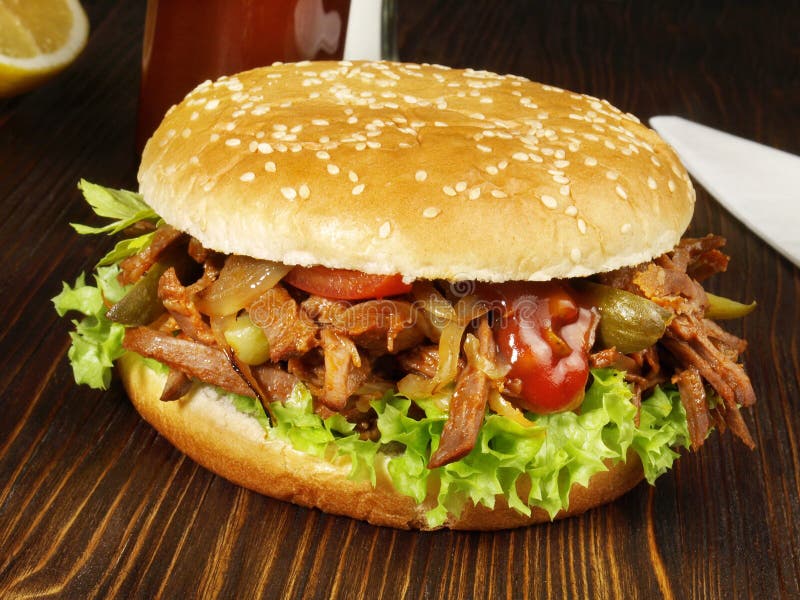 Pulled Beef Hamburger - Fast Food Stock Image - Image of cheese, away ...