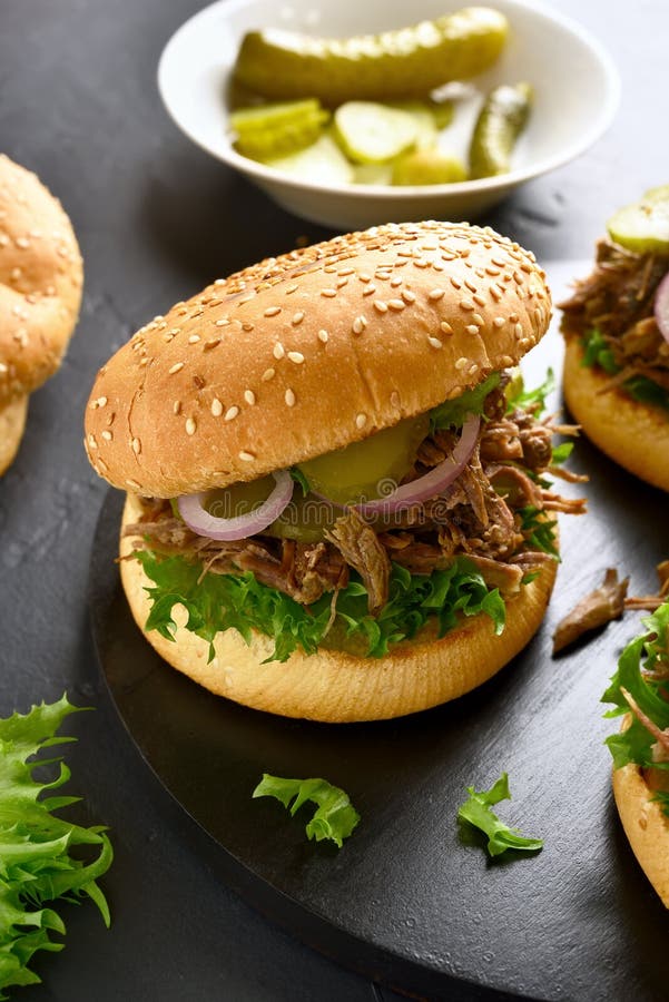 Pulled beef sandwich stock image. Image of appetizing - 129439143