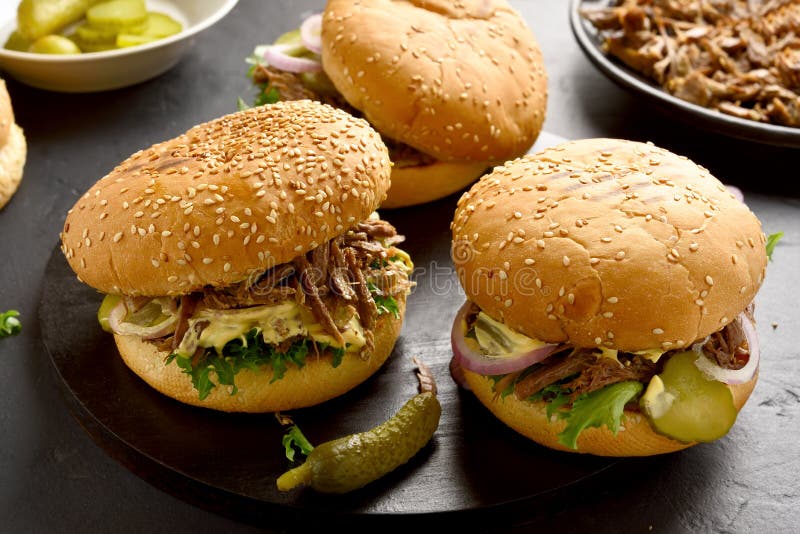 Pulled beef sandwiches stock photo. Image of marinated - 132954592