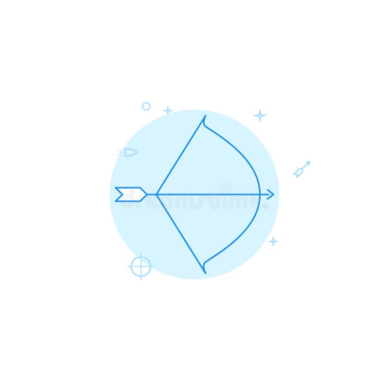 Pulled Bow and Arrow Flat Vector Icon. Filled Line Style. Blue ...