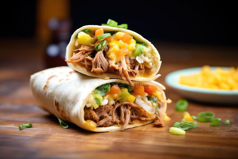Pulled Pork Burrito with Melted Cheese Oozing Out Stock Photo - Image ...