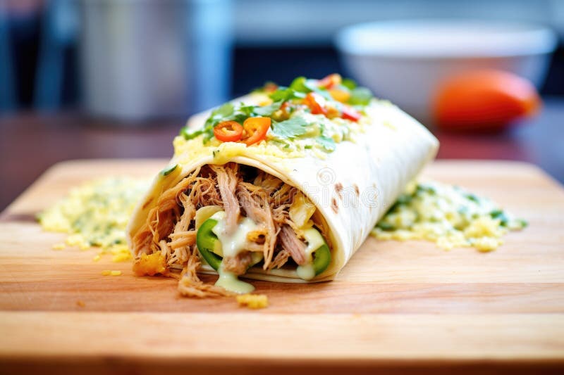 Pulled Pork Burrito with Melted Cheese Oozing Out Stock Photo - Image ...