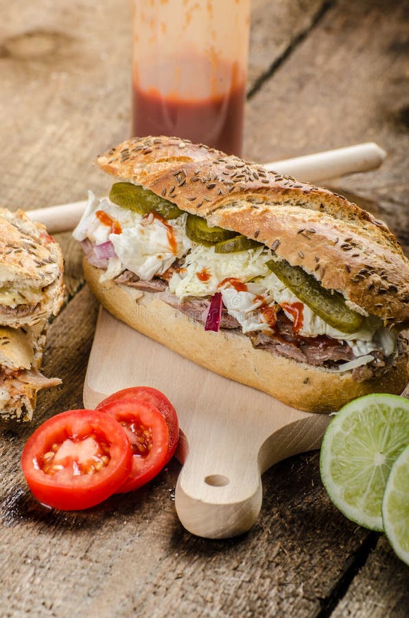 Pulled Pork Sandwich Panini Stock Photo - Image of appetizing, lunch ...