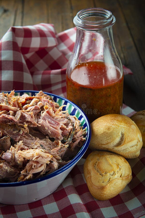 Pulled Pork with Vinegar Barbecue Sauce Stock Photo - Image of picnic ...
