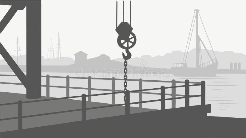 Pulley Hook on Industrial Harbor Dock at Dusk, Vector Design Generative ...