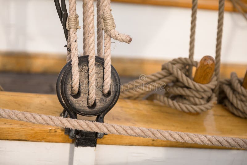 Pulley for Sails and Ropes Made from Wood on an Old Sail Boat, Stock ...
