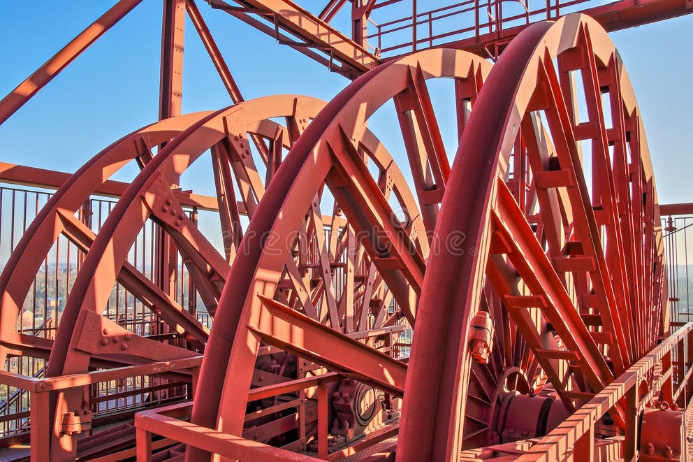 Close Up of Sheaves on a Winding Tower, Monument of Industrial History ...