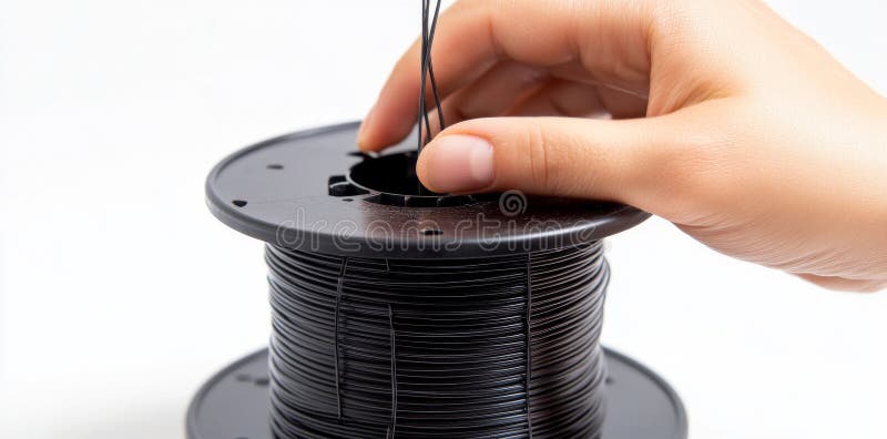 Pulling Black Electrical Wire by Hand from an Industrial Spool Stock ...