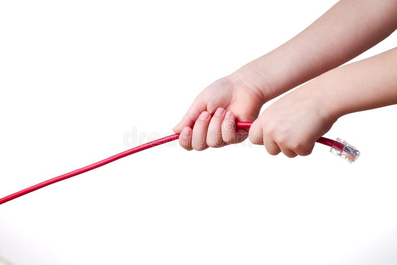 Pulling the Internet Connection Cord 2 Stock Photo - Image of white ...