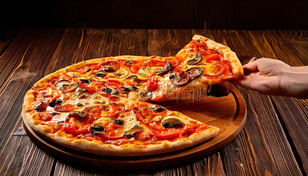 Pulling Out a Slice of Vegetarian Pizza Stock Illustration ...