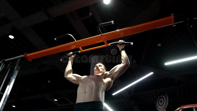 Pullup. Strong Athlete Practicing Pullup in Sport Gym. Athlete Do ...