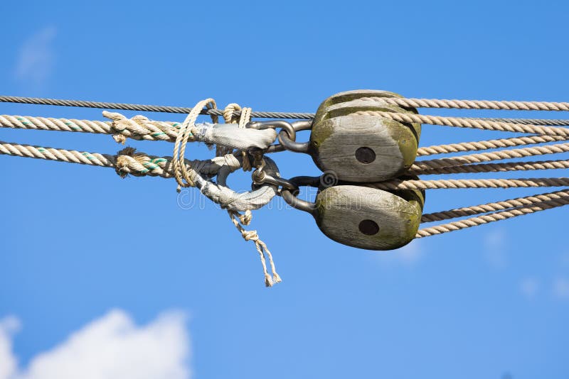 Pully with Ropework Against a Blue Summer Sky Stock Photo - Image of ...