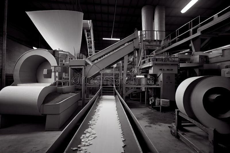 Pulp and Paper Factory, with Huge Machines and Conveyors Producing High ... Pulp and Paper Factory, with Huge Machines and Conveyors Producing High ...