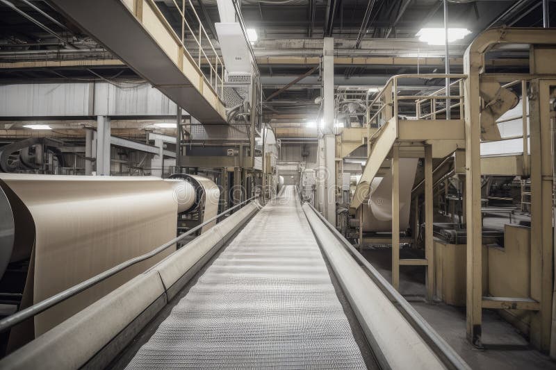 Pulp and Paper Factory, with Conveyor Belts Moving Fresh Sheets of ...