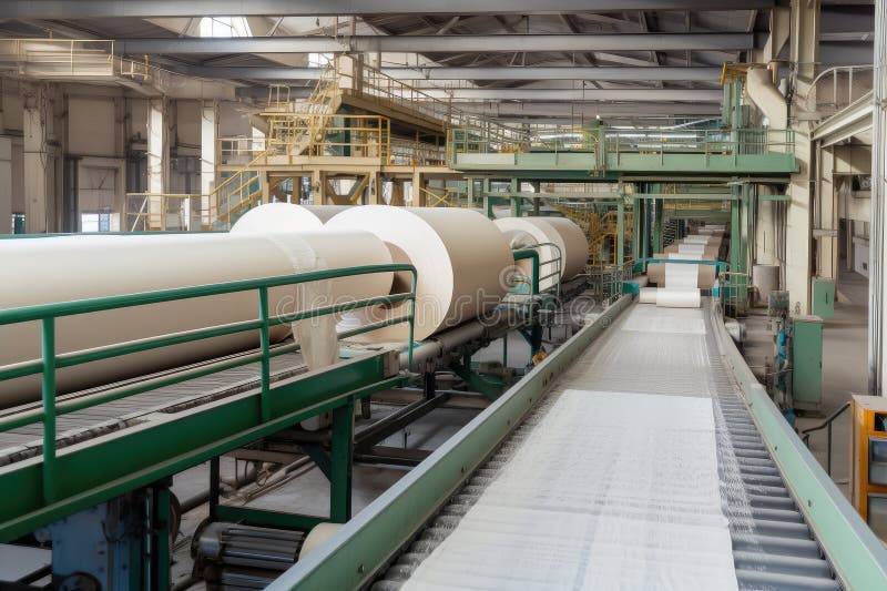 Pulp and Paper Factory, with Conveyor Belts Transporting Freshly Made ...