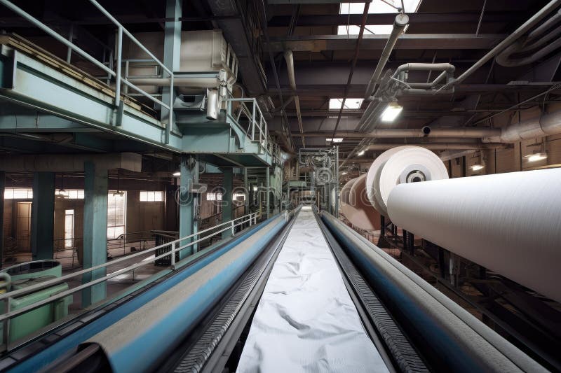 Pulp and Paper Factory, with Conveyor Belts Transporting Freshly Made ...