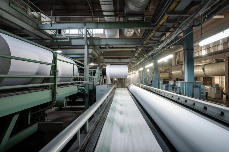 Pulp and Paper Factory, with Conveyor Belts Transporting Freshly Made ...