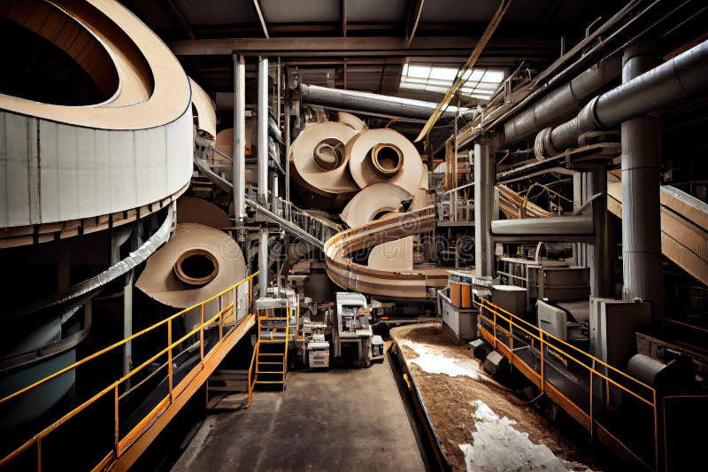 Pulp and Paper Factory, with Conveyor Belts Transporting Rolls of ...