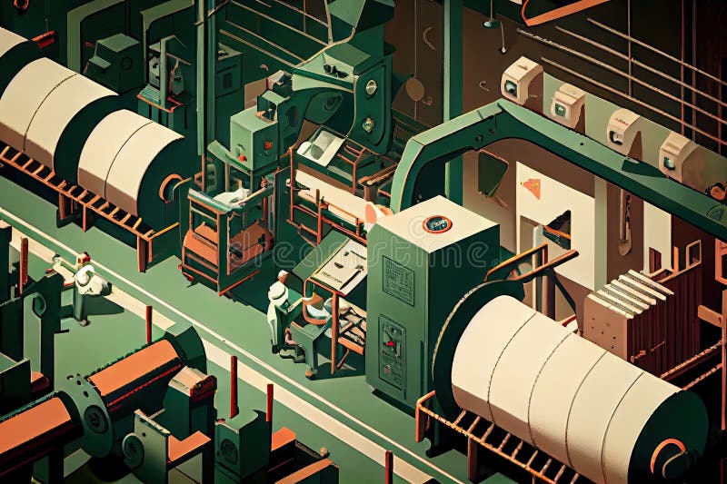 Pulp and Paper Factory, with Endless Rows of Machines Churning Out ... Pulp and Paper Factory, with Endless Rows of Machines Churning Out ...