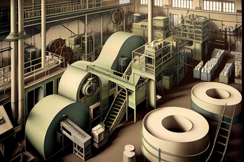 Pulp and Paper Factory, with Endless Rows of Machines Churning Out ... Pulp and Paper Factory, with Endless Rows of Machines Churning Out ...