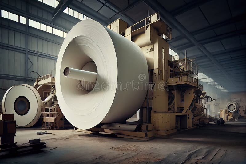 Pulp and Paper Factory, with Enormous Machines Producing Rolls of Paper ...