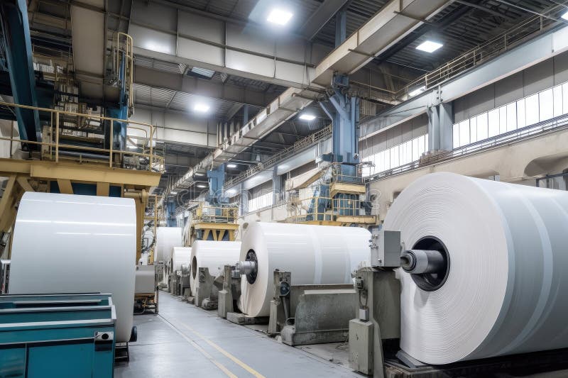 Pulp and Paper Factory, with Huge Machines Producing Endless Rolls of ...